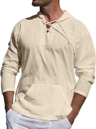 Generic Chemise en coton et lin pour homme - Haut de sport 2026 - Style d&eacute;contract&eacute; - Printemps et automne - Manches longues - Couleur unie - Coupe r&eacute;guli&egrave;re,