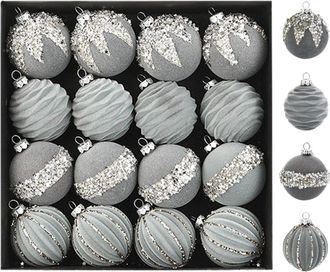 Generic Weihnachtskugeln - 16 St&uuml;ck Kugel-Dekorationen, 6 cm Weihnachtsbaum aus Samt mit Strasssteinen | f&uuml;r Haus, Innenbereich, Fenster, Weihnachtsfeier