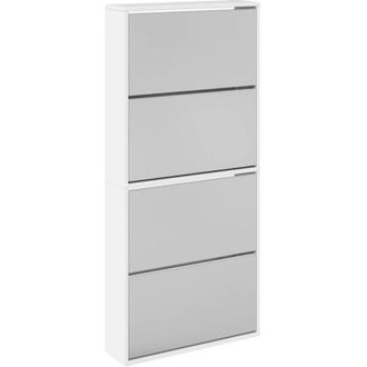 vidaXL Vidaxl - Schuhschrank mit Spiegel 4 F&auml;cher Hochglanz-Wei&szlig; 63x17x134 cm