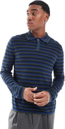 Paul Smith Strickpullover in Blau mit Streifen und Polokragen
