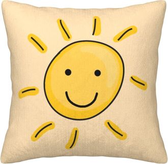IUBBKI Quadratischer Kissenbezug, Cartoon-Sonnen-Kissenbezüge, 45 cm x 45 cm, Heimdekor-Kissenbezug (nur Kissenbezug, kein Kissenkern)