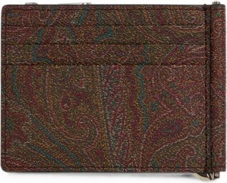 Etro Paisley Jacquard with Money Clip Card Holder Wallet - Brown