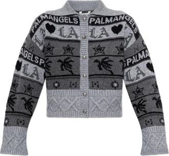 Palm Angels Cardigan &agrave; Motif avec Logo - Femme - Pulls - Gris - Taille: 40 FR