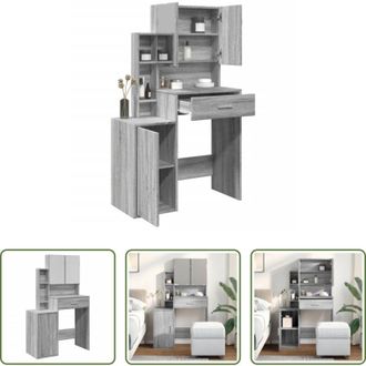 vidaXL vidaXL Kosmetikschrank - Schminktisch mit Schrank Grau Sonoma-Eiche 80x35x132 cm