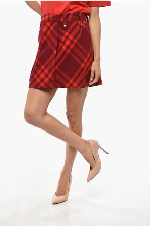 Burberry Virgin Wool Wrap Miniskirt with Tartan Pattern size 36