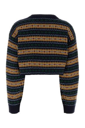 Miu Miu Womens Embroidered Wool Sweater Bleu Exterior: Virgin Maglieria