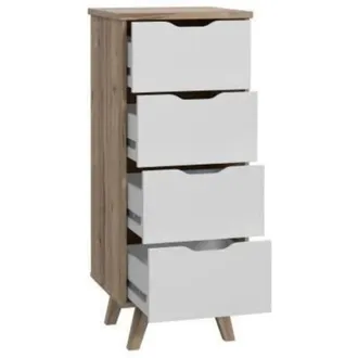 Les Tendances Les Tendances - Chiffonnier 4 tiroirs en panneaux de particules - D&eacute;cor ch&ecirc;ne et blanc - Dimensions L 45 x P 42 x H 108 cm - Rangement organis&eacute;