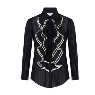Elisabetta Franchi Georgette-Bluse mit R&uuml;schen - - Blouses & Shirts - Damen - Schwarzk - L