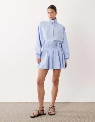 Asos Blouson-Minihemdkleid in Babyblau mit Stehkragen