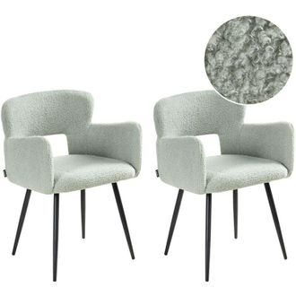 Beliani Lot de 2 Chaises de Salle à Manger Modernes avec Accoudoirs et Assise Rembourrage Touffeté en Tissu Bouclé Vert Clair Sanilac