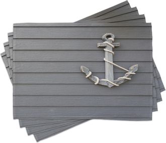 Abakuhaus Anker Platzmatten 8 Stück, Nautische Thema Holzanker mit dem Seil an der Wand Maritime Thema Foto Muster, Waschbare Stoff Esszimmer Küche Tischdekorat