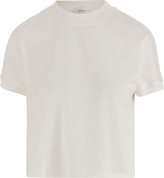 Versace Femme, Tops, Blanc, Taille: 36 FR T-shirt en coton stretch avec logo