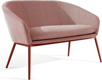 Konsimo Solis Gartensofa 2-Sitzer - wetterbest&auml;ndige Loungesofa, wasserabweisender Stoff, modernes Garten Sofa aus EU. (fischgr&auml;tenmuster, Burgunderrot/wei&szlig;/e