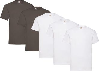Fruit Of The Loom 5er Pack T-Shirts, 3X Weiss + 2X Schoko + 1 HL Kauf Notizblock, Gr&ouml;&szlig;e XXL