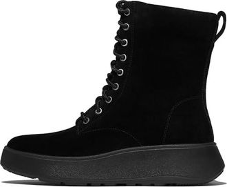 FitFlop F-Mode Bottines plates &agrave; lacets en daim pour femme, noir, 39 EU, tout noir, 39 EU