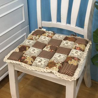 Generic Patchwork Stuhlpolster mit B&auml;ndern rutschfestes Stuhlkissen mit Spitzenbesatz Bauernhaus Blumendruck Sitzkissen f&uuml;r K&uuml;che und Esszimmer (318 Kaffee 40