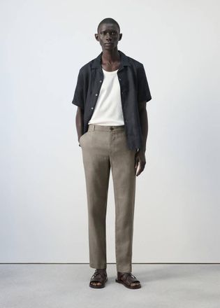 Mango Pantalon 100 % lin slim fit gris vison - Homme - 38 - MANGO MAN