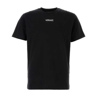Versace Homme, Tops, Noir, Taille: S T-Shirt Coton Jersey &Eacute;criture Brod&eacute;e Emb