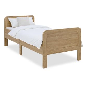 Homestyle4u Einzelbett mit Lattenrost Holzbett 90x200 Komfortbett Eiche Braun Single Bett Senioren Komforth&ouml;he