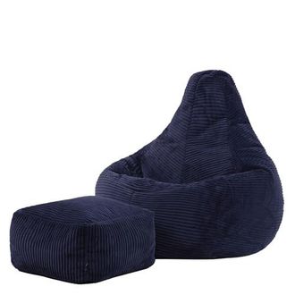 Icon Brand Dalton Sitzsack mit Hocker Cord, Marineblau, Gaming Sitzsack Erwachsene mit F&uuml;llung, Bean Bag, Cord Sessel, Lounge Sessel, Lounge Stuhl, Schlafzimmer,