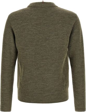 Moncler Virgin Wool Logo Crew Neck Sweater - Olive Green