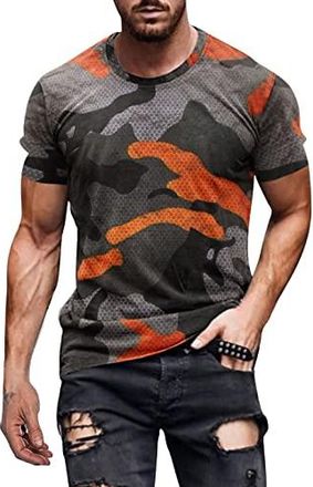 Generic T-shirt &agrave; manches courtes et col rond imprim&eacute; camouflage pour homme, Orange, XXL