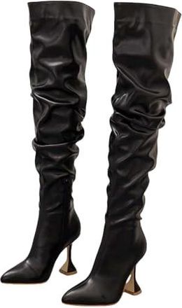 Generic Bottes dhiver à talons hauts au-dessus du genou pour femme 2025 - Bout pointu - Couleur unie - Extensible - Confortables - Cuir souple - Fermeture écl