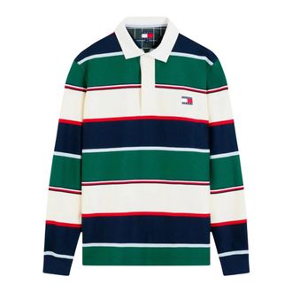 Tommy Jeans Gestreiftes Rugby-Polo in Relaxed Fit - - Tops - Herren - Gr&uuml;n - XS