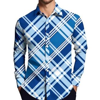 Generic Chemise &agrave; manches longues pour homme - Avec motif &agrave; carreaux - En coton m&eacute;lang&eacute; - Col boutonn&eacute; classique - Convient pour les loisirs et les affaires, 
