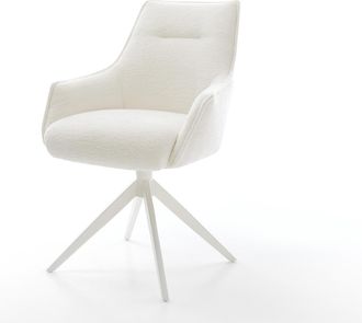 DELIFE Drehstuhl Alja-Flex mit Armlehnen Boucl&eacute; Soft Beige Kreuzgestell breit Wei&szlig; 360&deg; drehbar Wippfunktion Taschenfederkern, Esszimmerst&uuml;hle