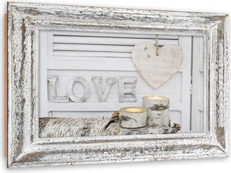 Feeby Wanddeko Love 90x60 cm Bild Kunstdruck modern Shabby chic Rahmen Illusion Grau