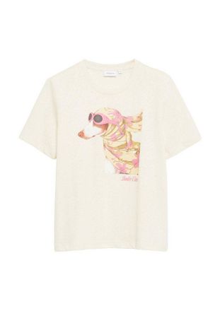 Comma Kurzarmshirt T-Shirt Print-T-Shirt mit Flammgarn