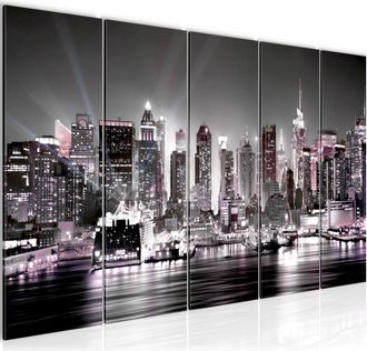 Runa Art Wandbild XXL New York City Wohnzimmer B&uuml;ro 200 x 80 cm Rosa Grau 5 Teilig - Made in Germany - 605555b