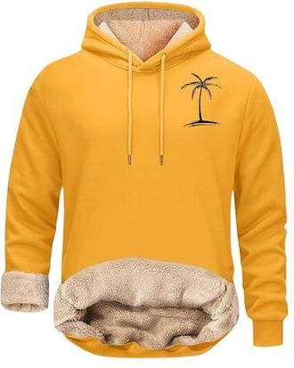 Generic Sweat à capuche en peluche pour homme - Confortable et moelleux - Imprimé tendance - Pour la vie quotidienne - Cadeau de Noël, jaune, XXL