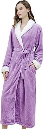 Generic Robe de chambre longue et moelleuse ou en Snoodies - Robe de chambre longue en polaire pour femme avec ceinture et poches avant col en V - Peignoir en