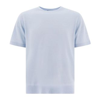 Vince Kurzarm-T-Shirt mit Rippstrick-B&uuml;ndchen aus Wolle und Kaschmir - - Tops - Herren - Blau - L