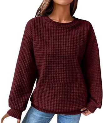 Generic Sweat-shirt gaufré à manches longues et col rond pour femme - Automne et hiver, Z05-vin, M