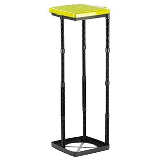 Grizzly Porte-sac, 1x porte sac poubelle avec couvercle jaune, syst&egrave;me enfichable r&eacute;glable en hauteur avec anneau de serrage, pour sacs poubelles de diff&eacute;rent