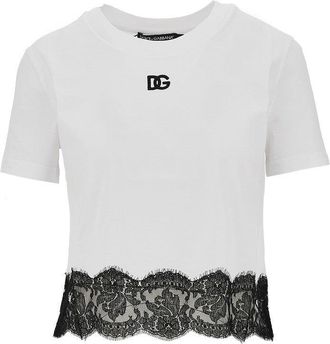 Dolce & Gabbana Cropped T-shirt with lace trimming Woman 40