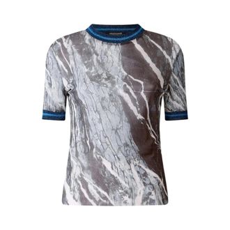 Roberto Cavalli T-Shirt mit Marmordruck und Glitzerbesatz - - Tops - Damen - Blau - S