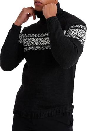 LEIF NELSON Pull à col roulé pour homme - Pull norvégien en tricot avec motif dhiver - Pull chaud à col roulé pour lautomne et lhiver, Noir, XXL