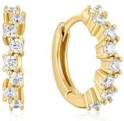 Ania Haie Boucles doreilles cr&eacute;oles EDIT EAR en argent sterling 925 plaqu&eacute; or 14 carats, serties de 16 zircons, taille : 11,5 mm, emballage cadeau inclus