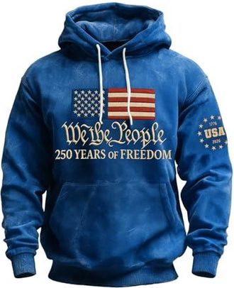 Generico Sweat &agrave; capuche avec cordon de serrage pour homme avec poches imprim&eacute; drapeau des &Eacute;tats-Unis Sweat &agrave; manches longues &eacute;pais style hip hop pour ext&eacute;rieu