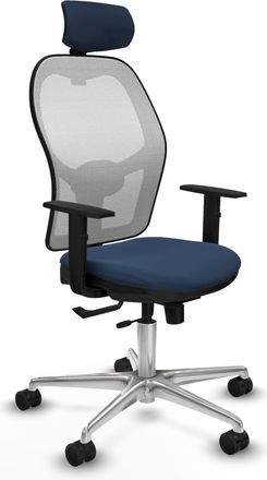 Piqueras y Crespo Ergonomischer Stuhl mit 1D-Armlehnen, h&ouml;henverstellbare Lendenwirbelst&uuml;tze und h&ouml;henverstellbares Kopfteil, Wei&szlig; / Marineblau