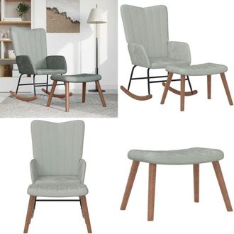 vidaXL Schaukelsessel mit Hocker Hellgrau Samt - Samtsofa - Wohnzimmersessel - Schaukelstuhl - Lounge Chair - Relaxsessel - Home & Living