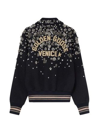 Golden Goose Floral-Embroidered Wool Bomber Jacket - Black