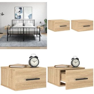 vidaXL Wand-Nachttische 2 Stk. Sonoma-Eiche 35x35x20 cm - Wandmontage - Holz Nachttisch