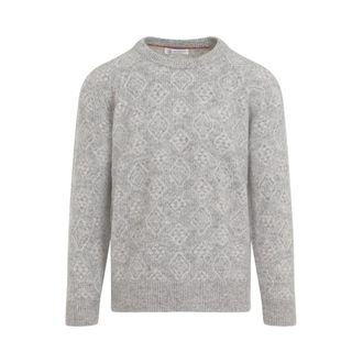 Brunello Cucinelli Geometrisch gemusterter Strickpullover - - Knitwear - Herren - Grau - 2XL