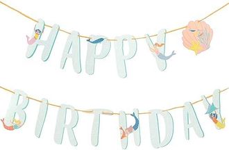 Talking Tables 1 Stück Wiederverwendbare Wimpelkette Meerjungfrauen-Motiv Partydekorationen Banner 3 m - Papier - Happy Birthday