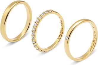 Singularu Choices Pack 3 Ringe. Messing mit 18 Kt Vergoldeter Beschichtung und Zirkonia. Schmuck f&uuml;r Damen. Gr&ouml;&szlig;e 12